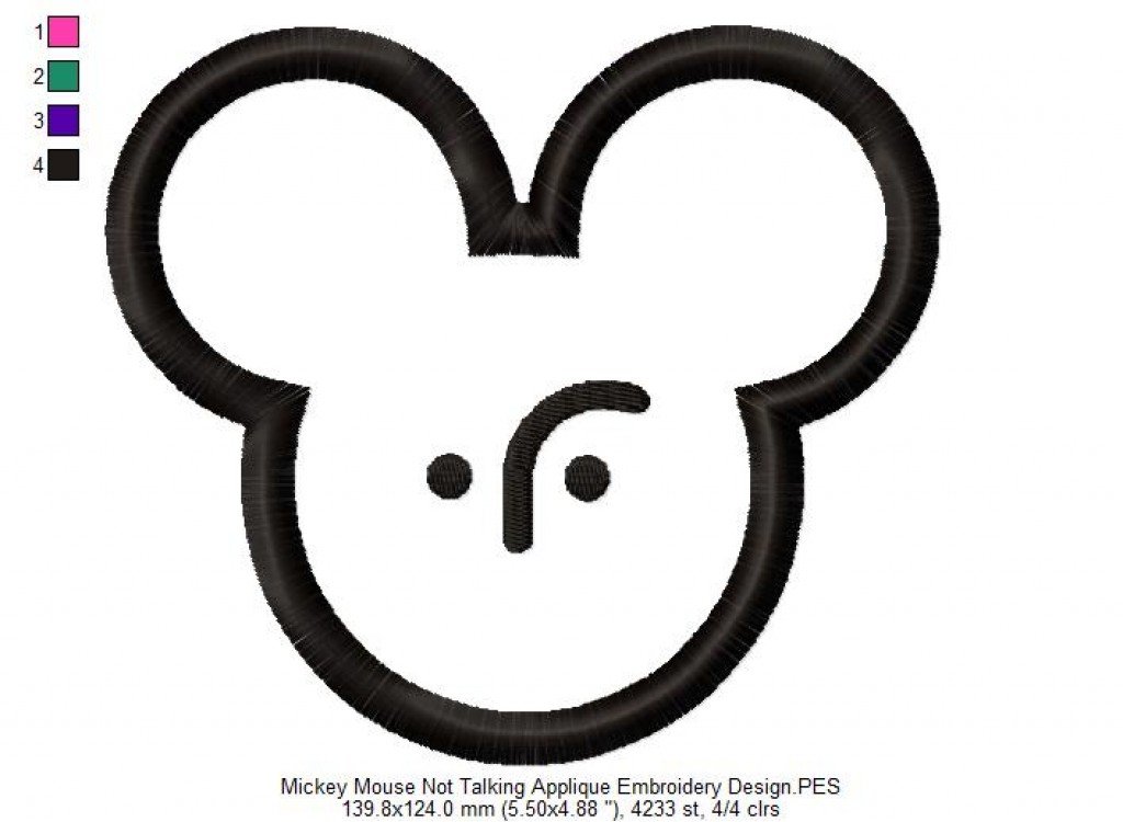 Mickey Mouse Not Talking Applique Embroidery Design
