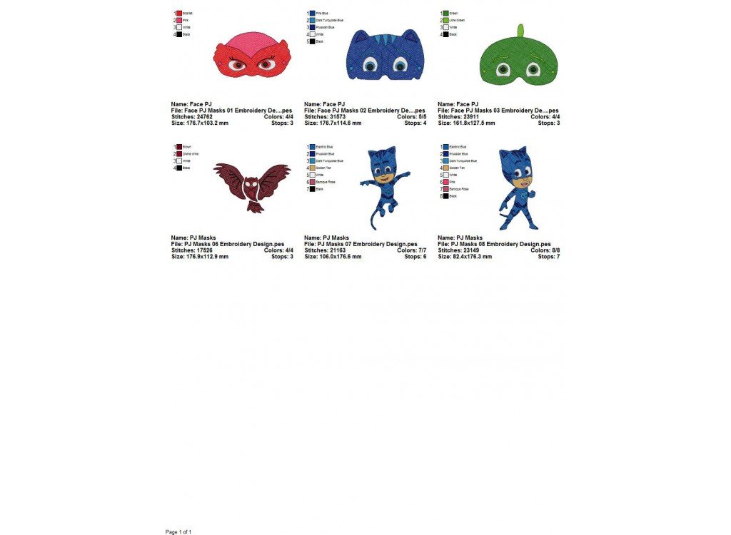 Package 6 PJ Masks 02 Embroidery Designs