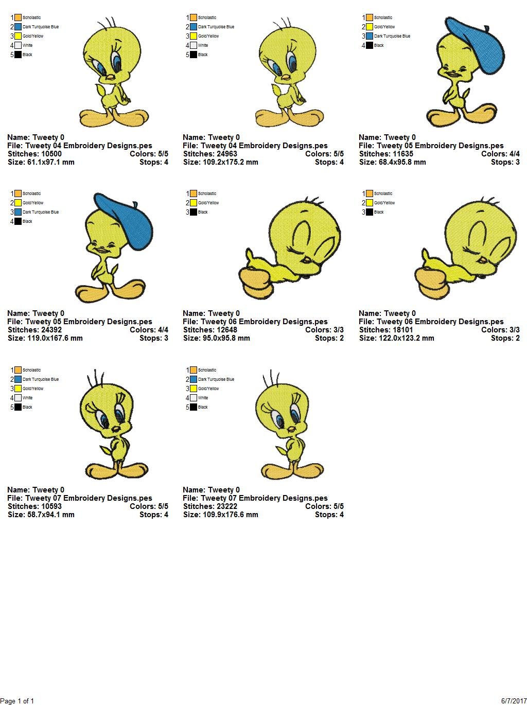 Package 4 Tweety 02 Embroidery Designs